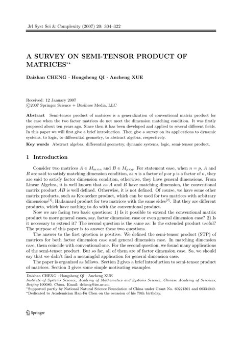 pdf a survey on semi tensor product of matrices