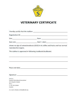 Fillable Online Swb VETERINARY CERTIFICATE BSWBb Swb Fax Email