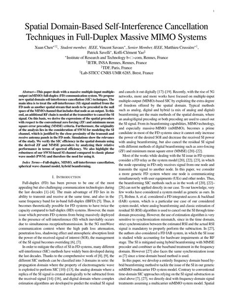 pdf spatial domain based self interference cancellation techniques in full duplex massive mimo