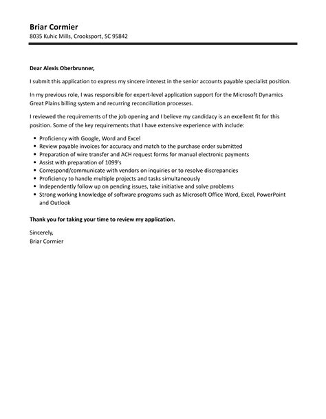 Senior Accounts Payable Specialist Cover Letter Velvet Jobs