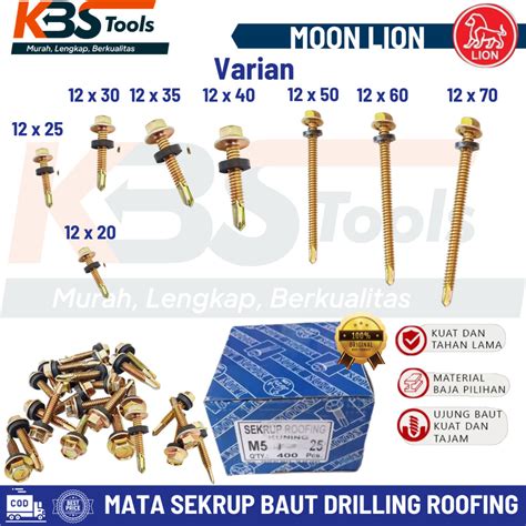 Jual 1 BOX Baut Baja Ringan LION M5 Kuning Skrup Sekrup Roofing