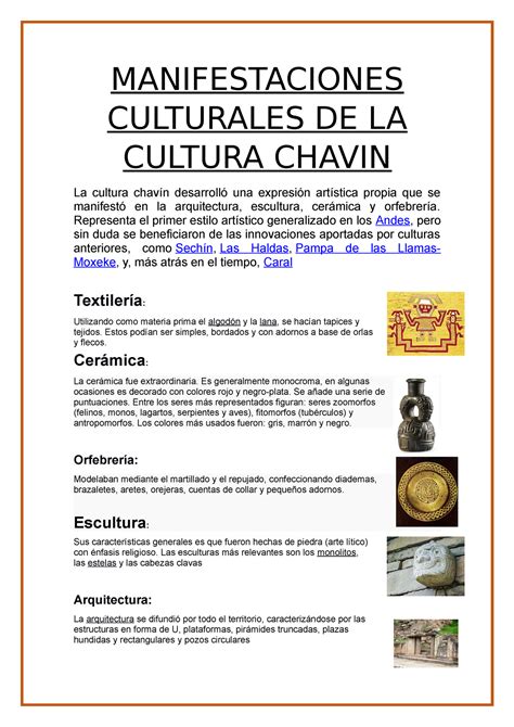 Manifestaciones Culturales De La Cultura Chav 237 N Para Primer Grado