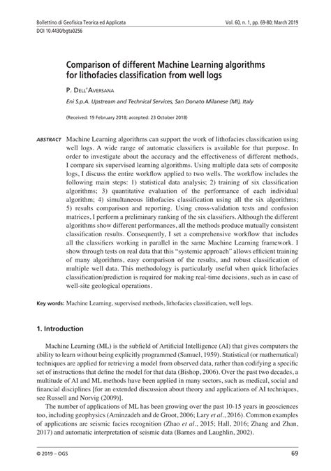 pdf comparison of different machine learning algorithms for lithofacies classification from