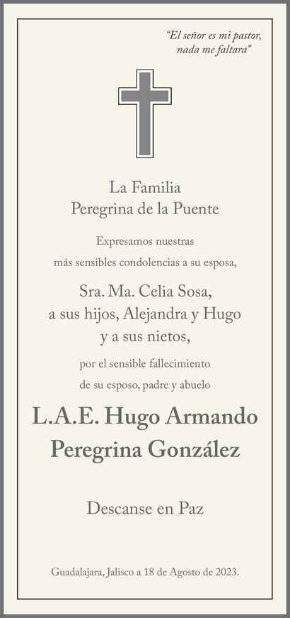 Hugo Armando Peregrina González Obituario Esquela
