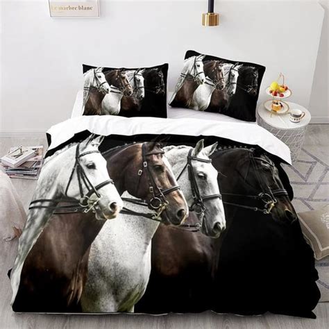 Housse De Couette Cheval 140X200 Cm 1 Personne Parure De Lit 3 Pièces