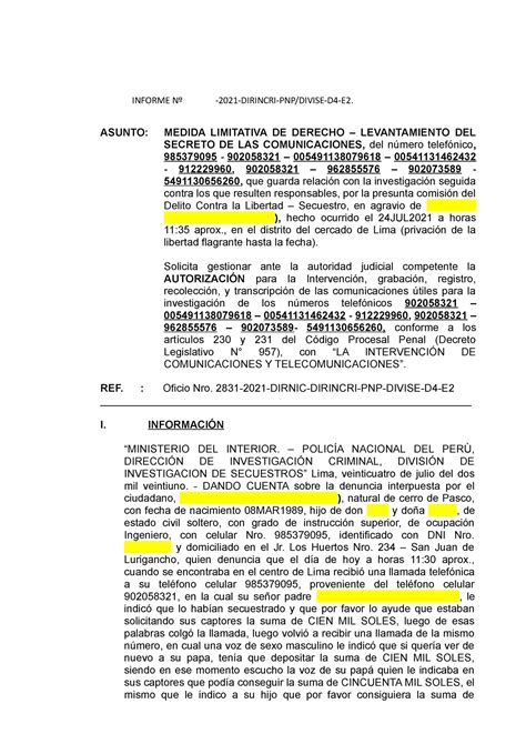 Levantamiento Secreto Comunicaciones Instructivo INFORME Nº 2021