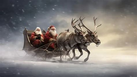 3d Rendering Santa Claus And His Buddy Riding In A Reindeer Pulled