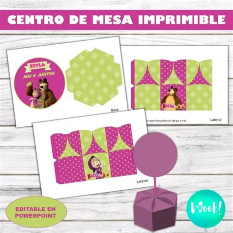 Kit Imprimible Centro De Mesa Masha Y El Oso Editable