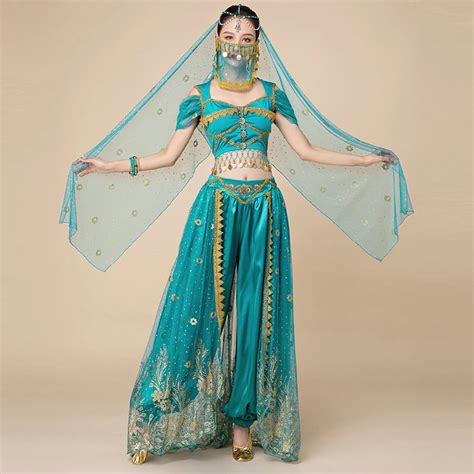 Belly Dance Princess Jasmine Costume Aladdin Halloween Outfit Sexy Egypt Costume Red White