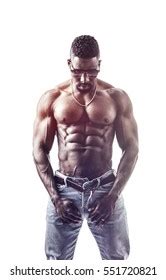 African American Bodybuilder Man Naked Muscular Stock Photo 551720821
