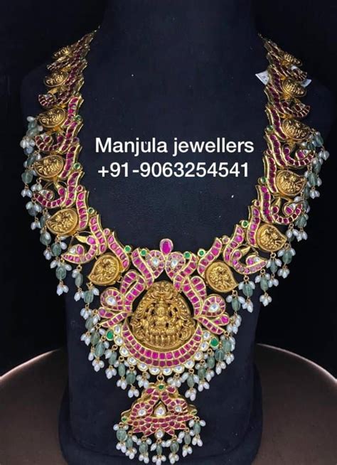 Antique Gold Nakshi Kundan Peacock Haram Indian Jewellery Designs