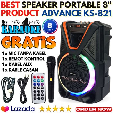 SPEAKER BLUETOOTH PORTABLE ADVANCE KS 821 8 INCH FREE MIC WIRELESS
