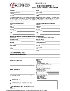 Fillable Online Engineering Division Right Of Way Permit Application