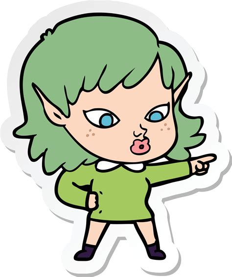 Adesivo De Uma Linda Garota Elfa De Desenho Animado 8301582 Vetor No