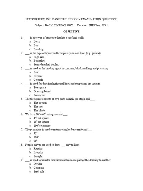 jss1 basic tech exam pdf drawing materials