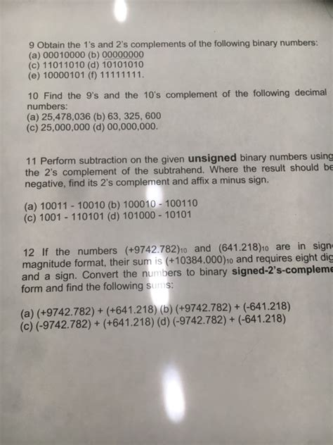 solved 9 obtain the 1 s and 2 s complements of the following