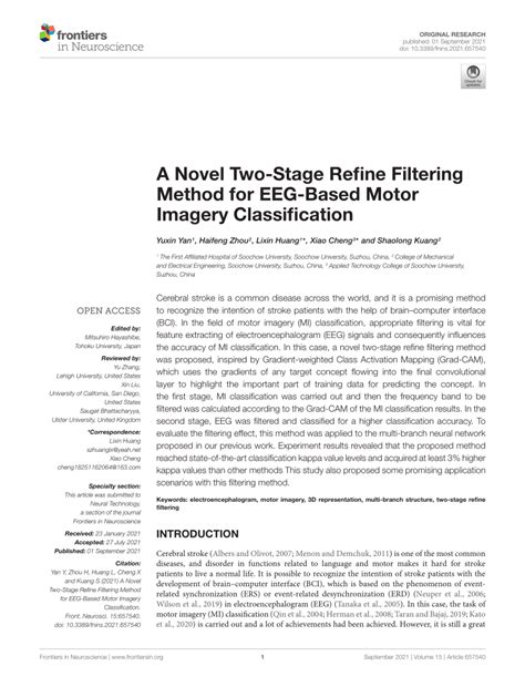 pdf a novel two stage refine filtering method for eeg based motor imagery classification