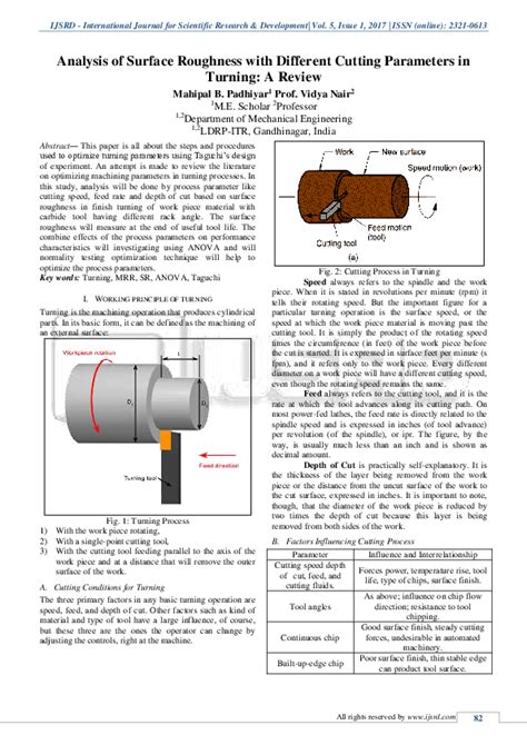 pdf analysis of surface roughness with different cutting parameters in turning a review