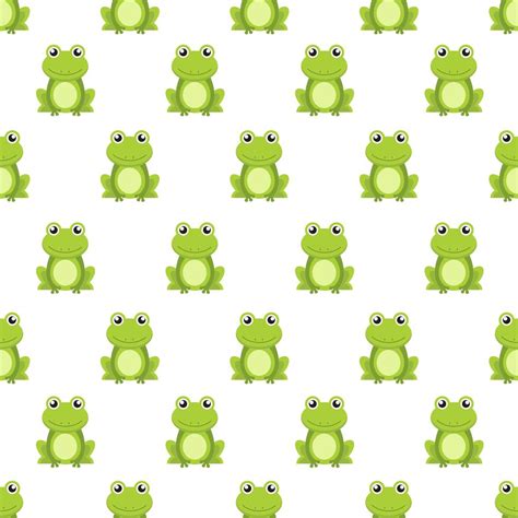 Seamless Pattern Cute Green Frog Cartoon Character Isolated On White