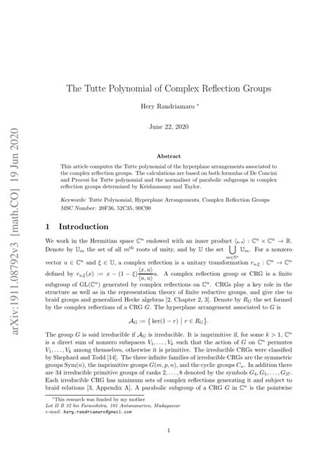 pdf the tutte polynomial of complex reflection groups