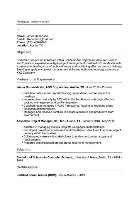 Scrum Master Resume Examples Templates For Resume Buildr