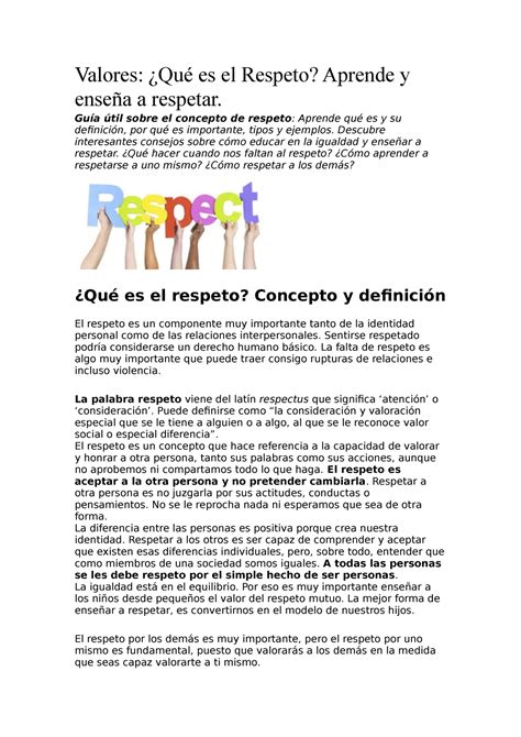 Valores Gu A Til Sobre El Concepto De Respeto Aprende Qu Es Y Su