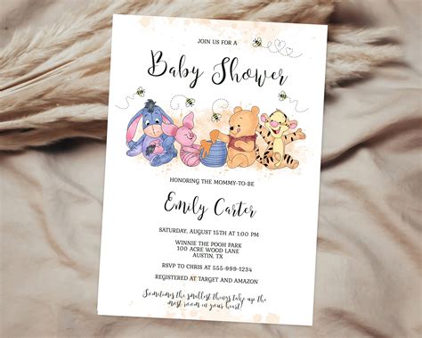 EDITABLE Winnie the Pooh Baby Shower Invitation Template Etsy México