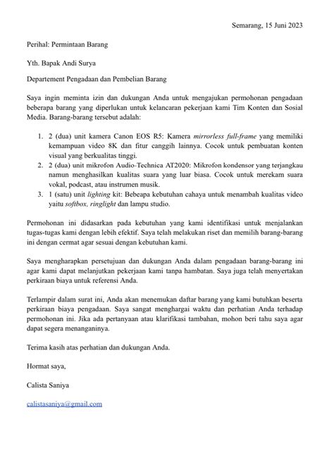 Contoh Surat Pengadaan Barang Contoh Surat Yang Benar Gratis Themeloader