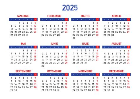 Calendario 2025 En Rumano Idioma Comenzando Desde Lunes Gratis Eps