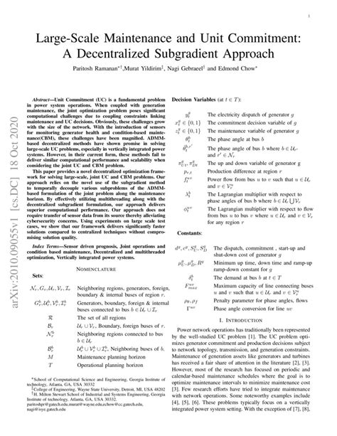large scale maintenance and unit commitment a decentralized subgradient approach deepai