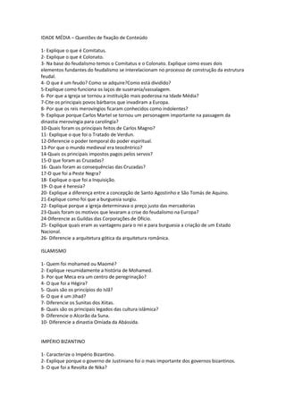 Questões de fixação de conteúdos idade media PDF Download Gratuito