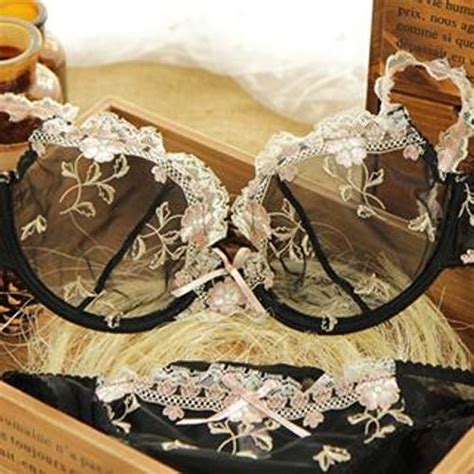 HYG Lingerie Set Embroidered Sheer Bra Panties YesStyle
