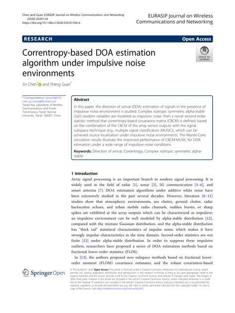 pdf correntropy based doa estimation algorithm under impulsive noise environments