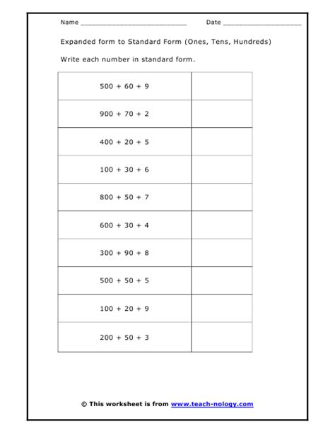 expanded and standard form worksheets