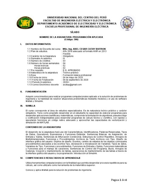 silabo programación aplicada 2020 i virtual pdf matlab informática