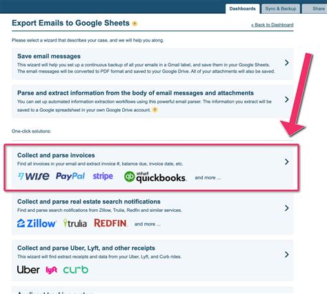 use case how to use export emails to sheets to collect and parse all invoices cloudhq support