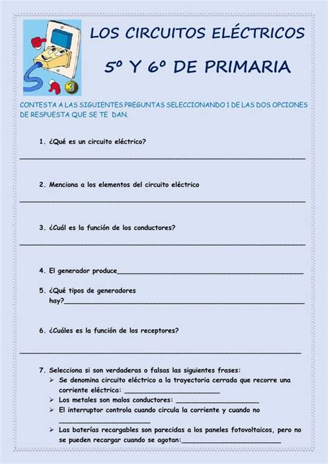 Ficha online de La electricidad para 5º y 6º Puedes hacer los