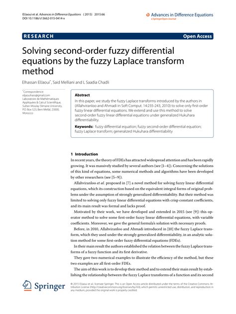 pdf solving second order fuzzy differential equations by the fuzzy laplace transform method