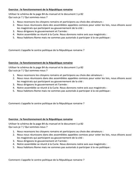 Exercice Le Fonctionnement De La R Publique Romaine Utiliser Le