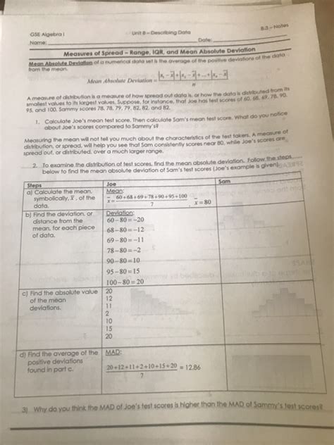 solved 8 3 notes gse algebra unit 8 describing data nome
