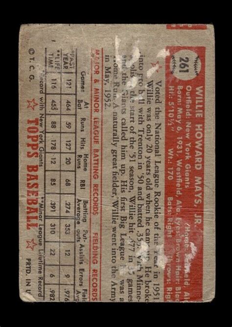 1952 Topps Set Break 261 Willie Mays LOW GRADE Filler GMCARDS EBay