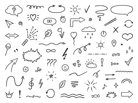 Conjunto Dibujado A Mano De Elementos De Doodle Abstractos