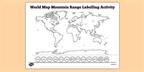 World Map Mountain Range Labelling Activity Geography