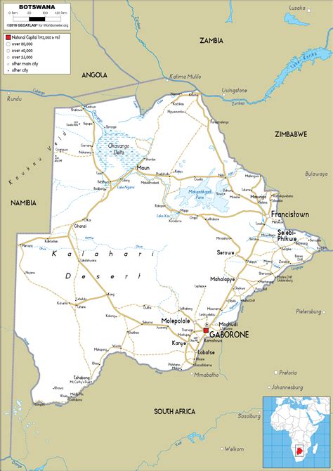 Large Size Road Map Of Botswana Worldometer