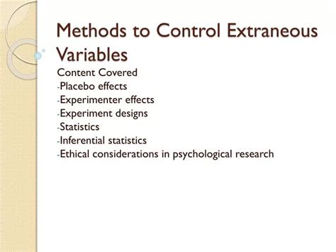Ppt Methods To Control Extraneous Variables Powerpoint Presentation