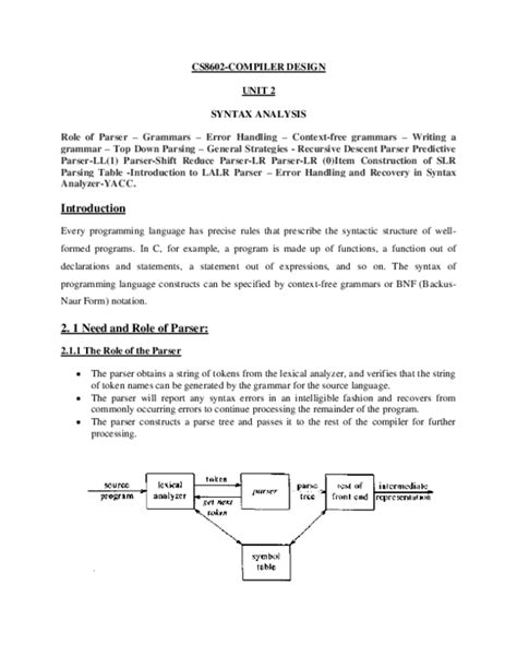 pdf lecture notes on cs8602 compiler design unit 2 r2017 menaga d