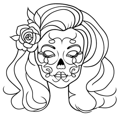 Día de la niña muerta calavera de azúcar dibujado a mano dibujos