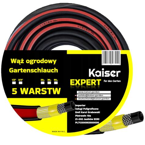 WĄŻ OGRODOWY 30M GUMOWY 1 2 CALA KAISER EXPERT 5 WARSTWOWY ULTRA