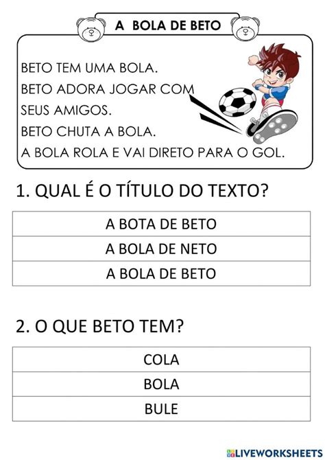 Interpreta O De Texto A Bola De Beto Worksheet