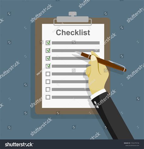 Hand Holding Clipboard With Checklist And Pencil Flat Style Over